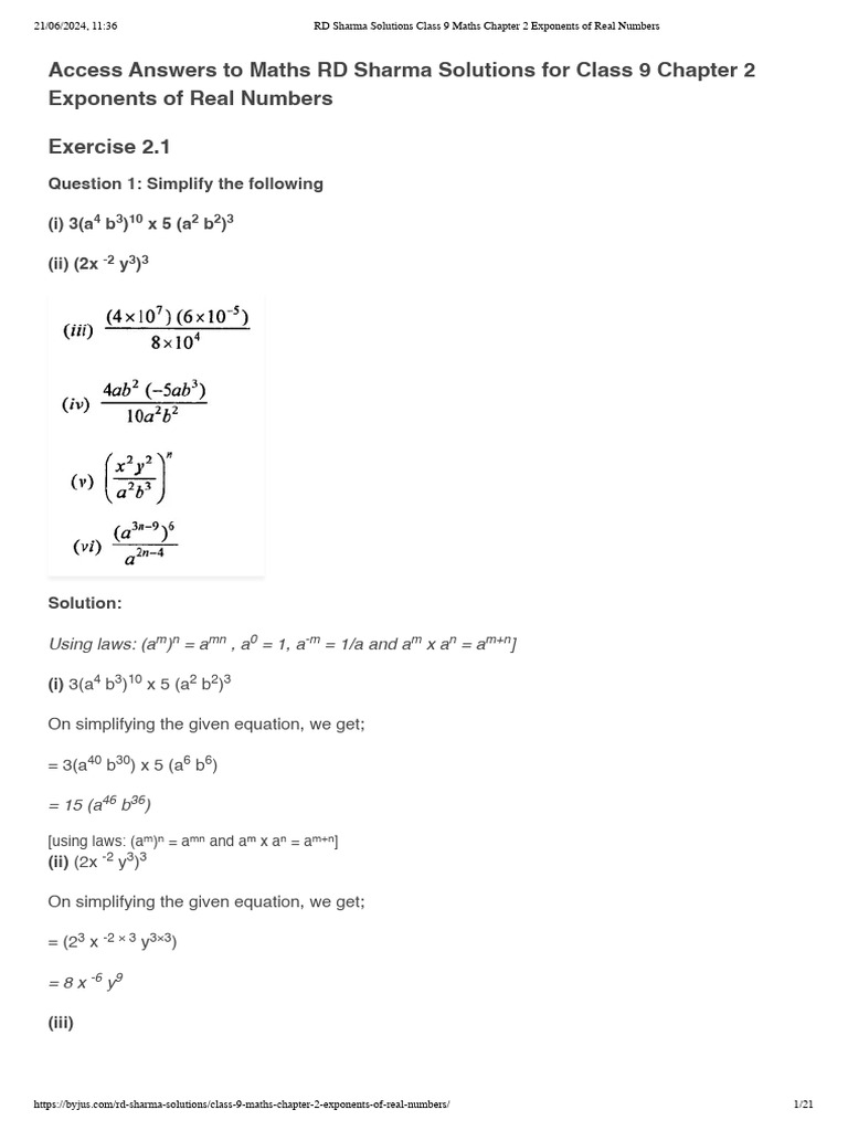 RD Sharma Solutions Class 9 Maths Chapter 2 Exponents of Real Numbers ...