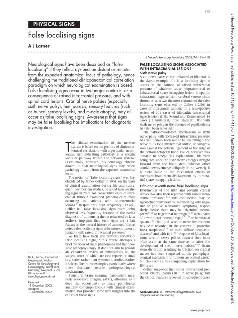 False Localizing Signs Neurology | Download Free PDF | Nervous System ...