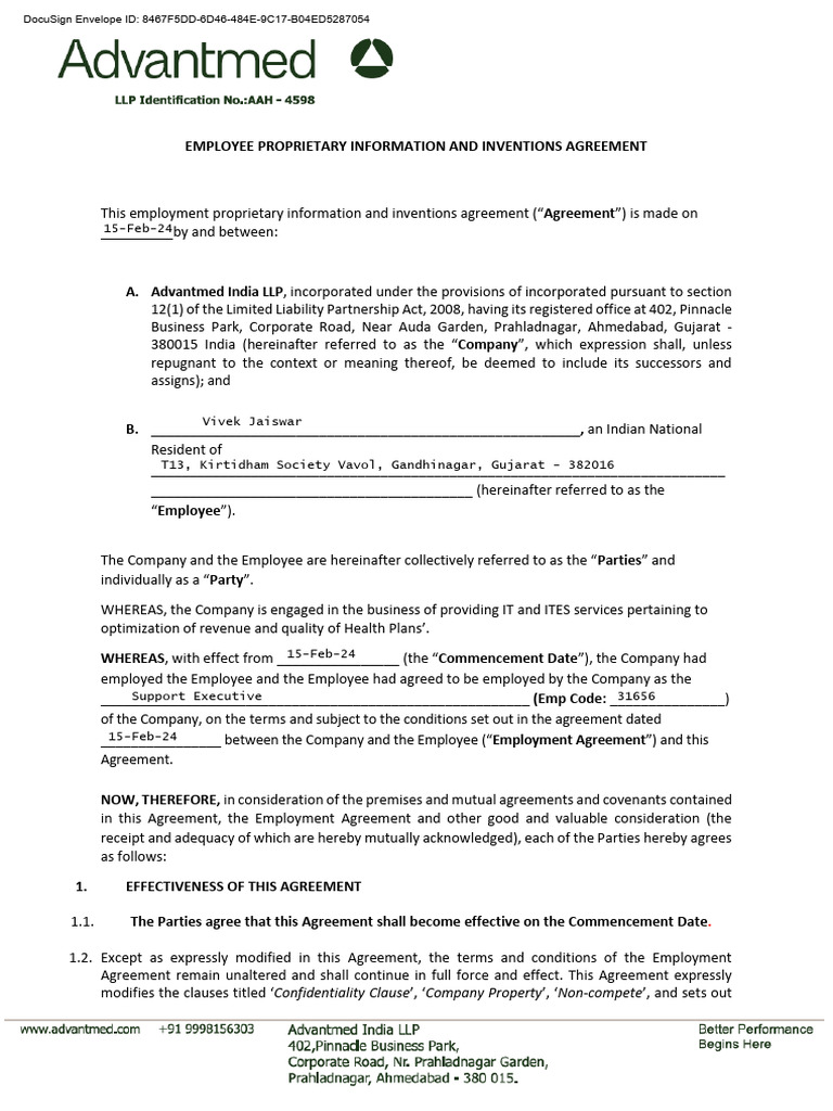 Employee Proprietary Information and Inventio | PDF | Employment ...