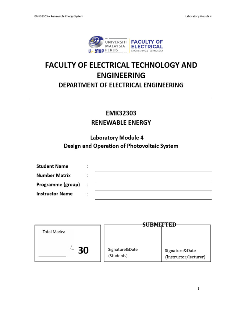 LAB 4 - Design and Operation of Photovoltaic System | PDF | Photovoltaics | Photovoltaic System