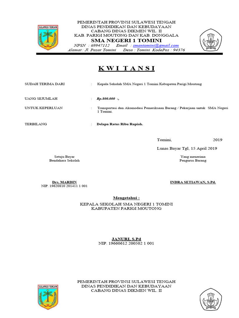 Kwitansi Transportasi Pembelian Komputer | PDF