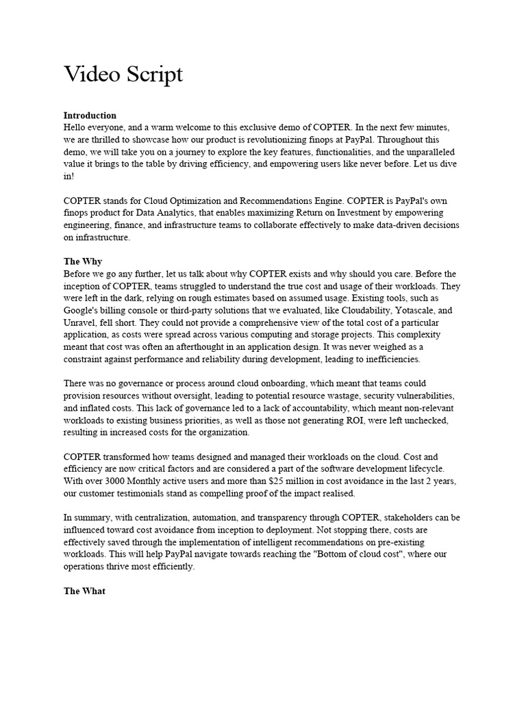 Video Script | PDF | Cloud Computing | Governance