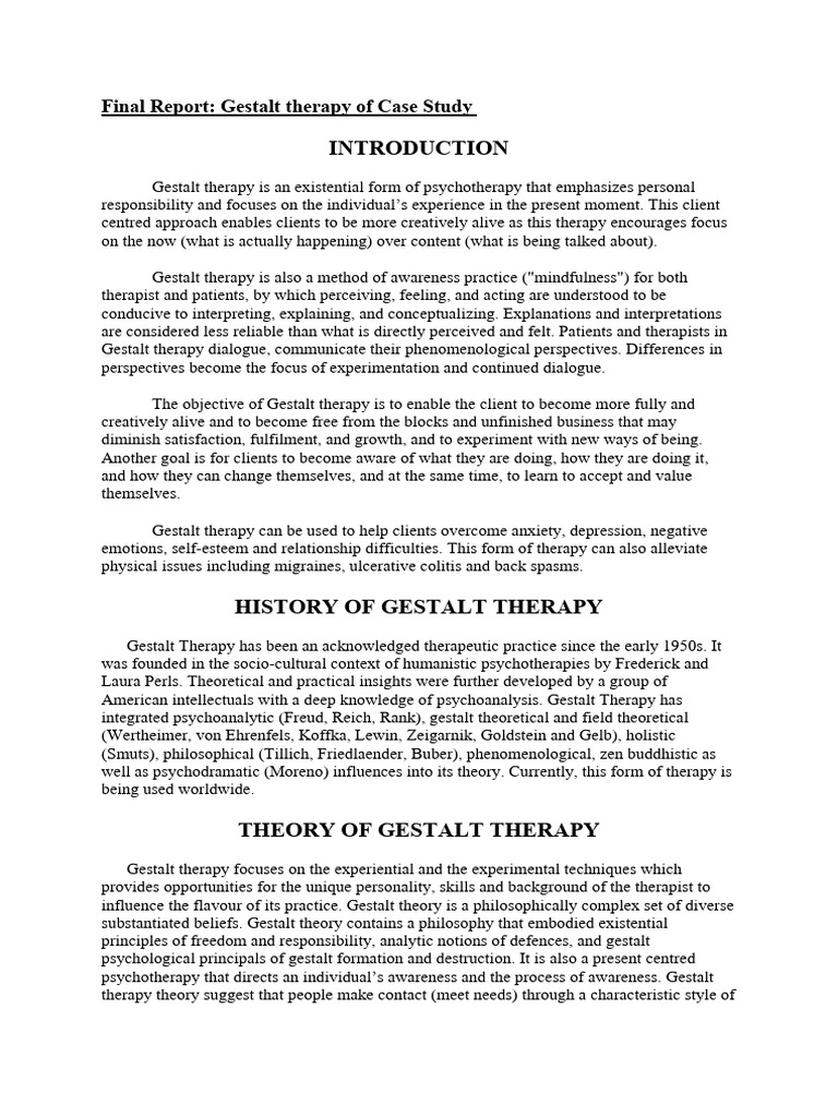 Final Report For GESTALT THERAPY | PDF | Gestalt Therapy | Psychotherapy