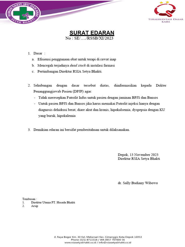 Contoh Surat Edaran Futrolit Infus | PDF