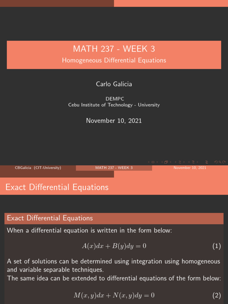 Math 237 Week 3B | PDF | Equations | Differential Equations