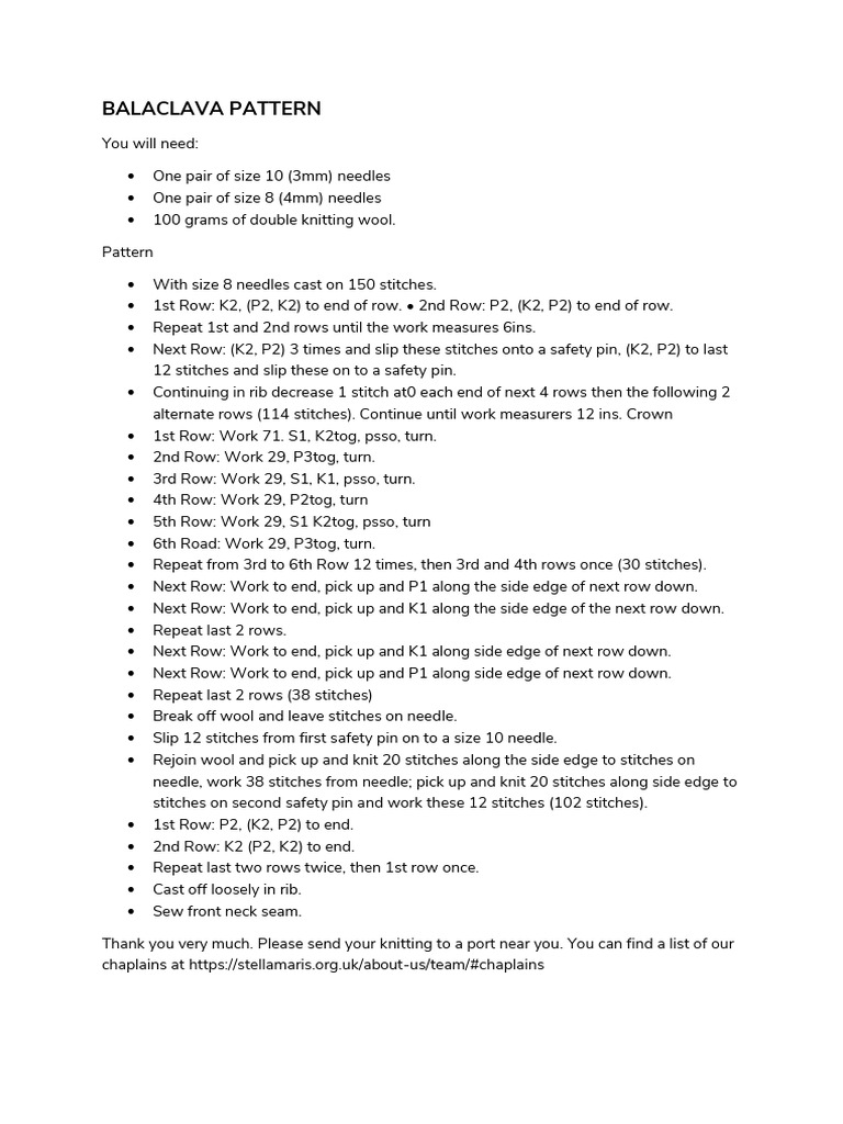 Balaclava Pattern | PDF | Home & Garden