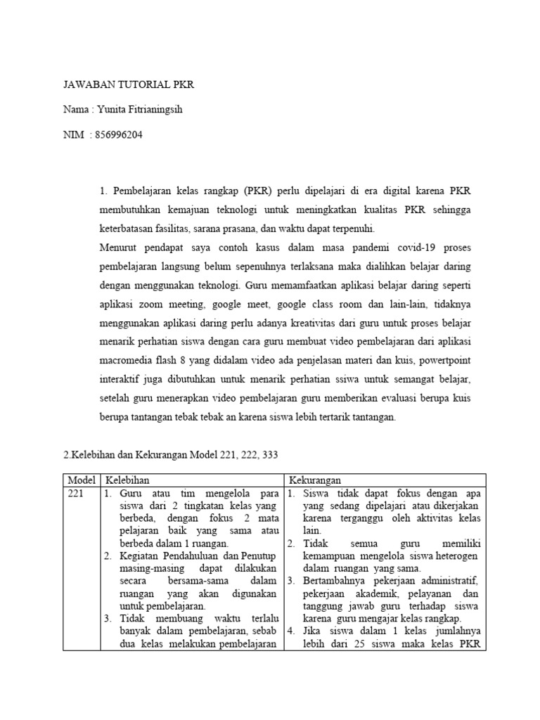 Rancangan Tugas Tutorial Pkr (1) | PDF