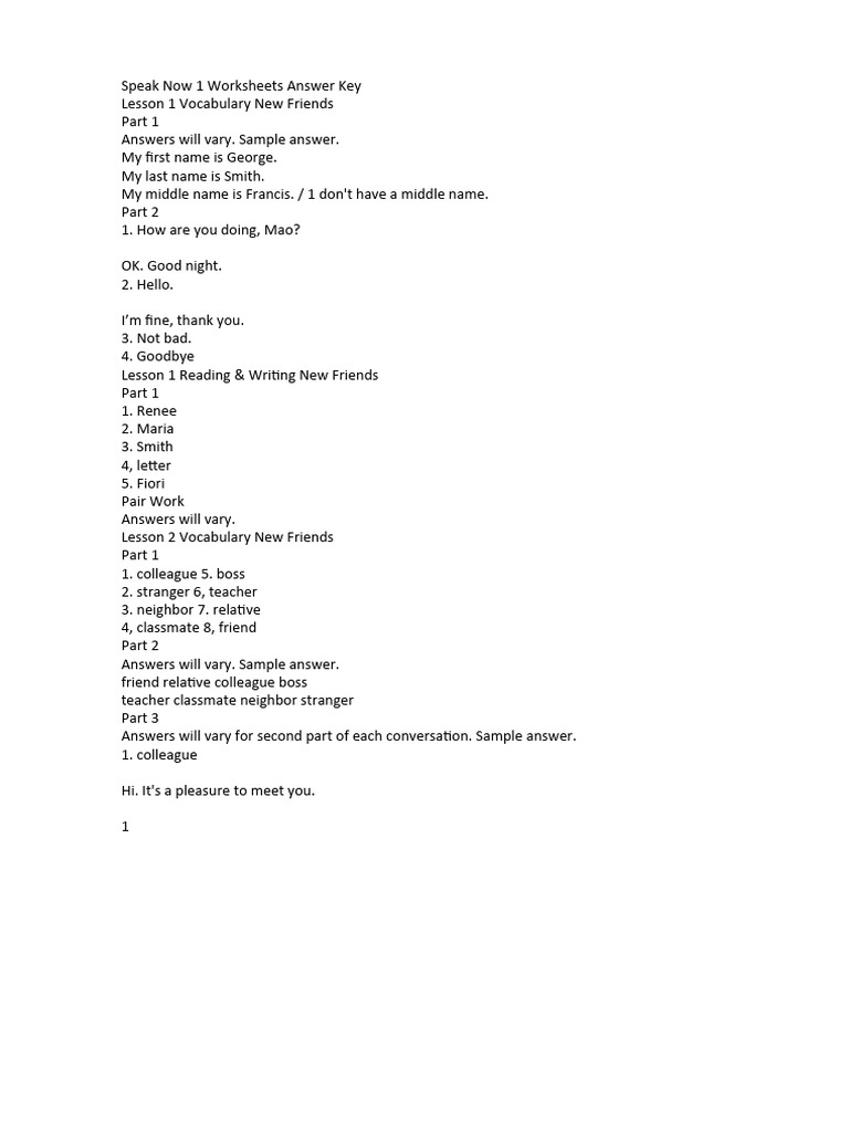 Speak Now 1 - Workbook Answer Key - 767586 | PDF | Self-Improvement