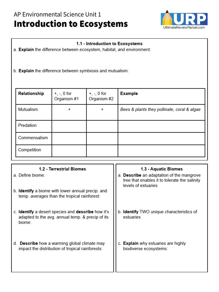 1 Study Guide | PDF | Ecosystem | Primary Production