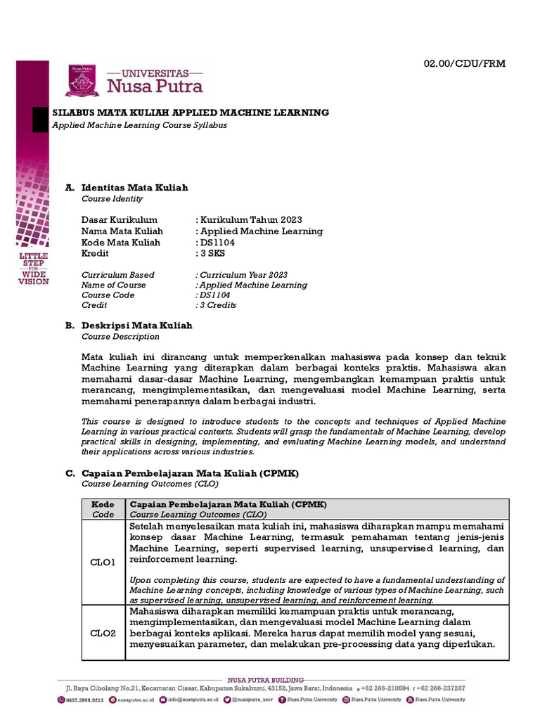 Syllabus Applied Machine Learning Curriculum 2023 | PDF | Machine Learning | Learning
