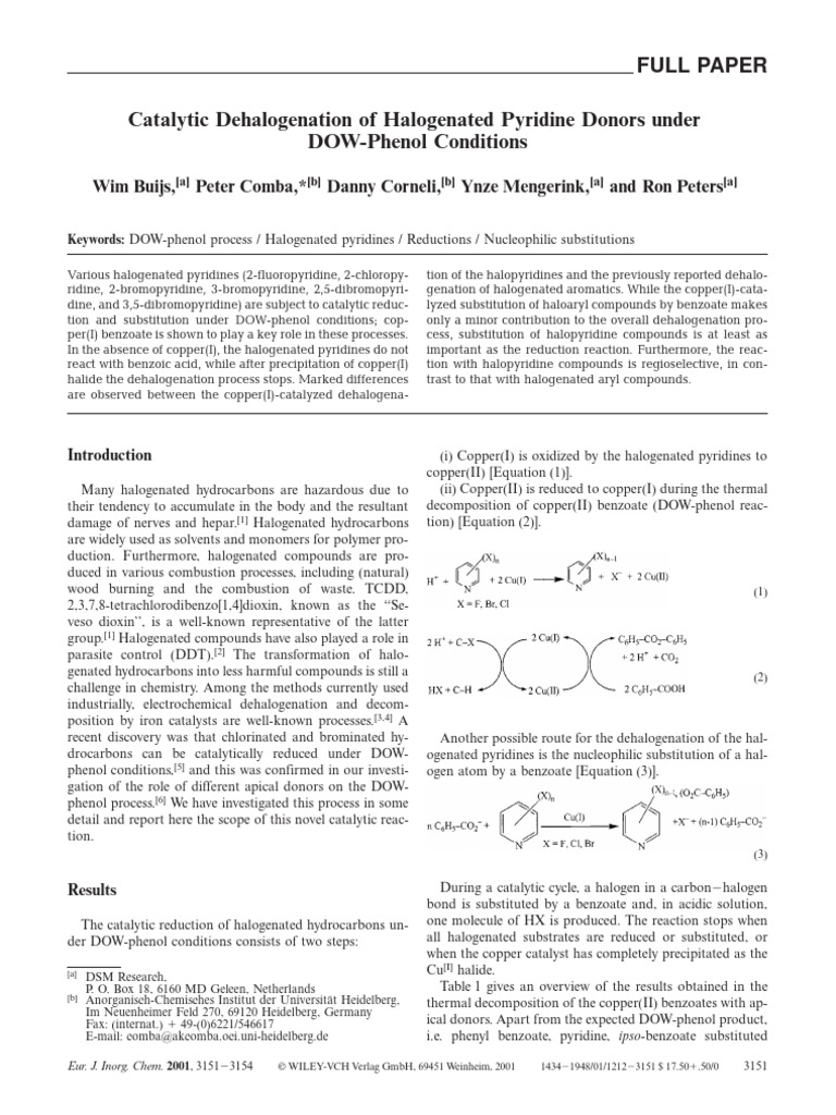 Catalytic Dehalogenation of Halogenated | PDF | Pyridine | Chemical ...