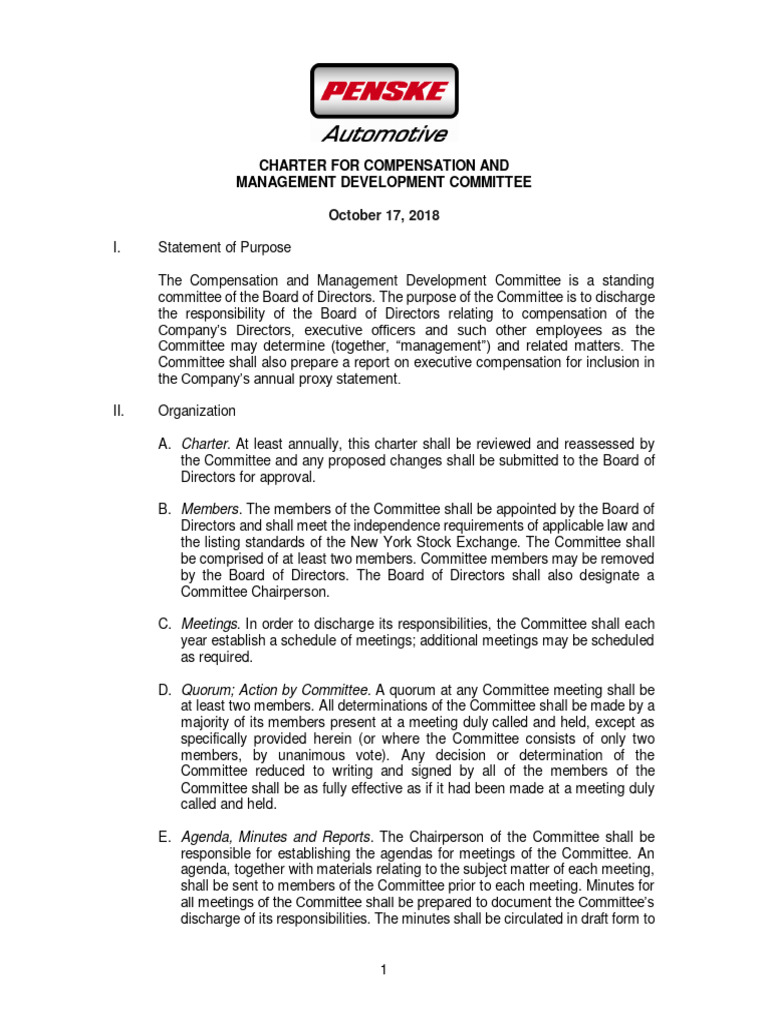 Compensation and Management Committee Charter | PDF | Committee | Board ...