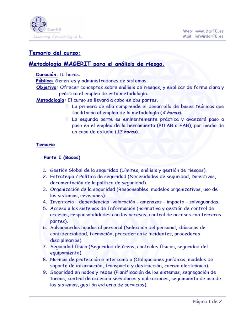 Temario - Curso Metodologia Magerit | PDF | La seguridad informática | Seguridad