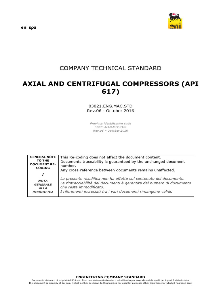 Axial and Centrifugal Compressors (Api 617) : Company Technical ...