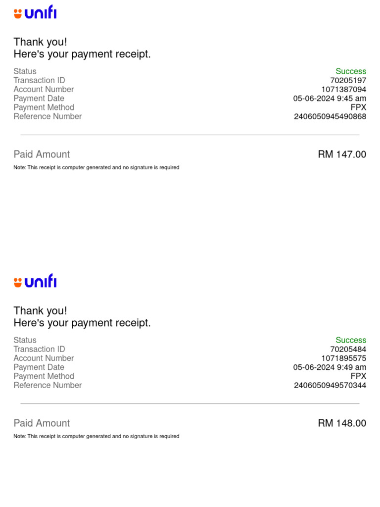 Resit Bil Unifi (May 2024) | PDF | Receipt | Payments