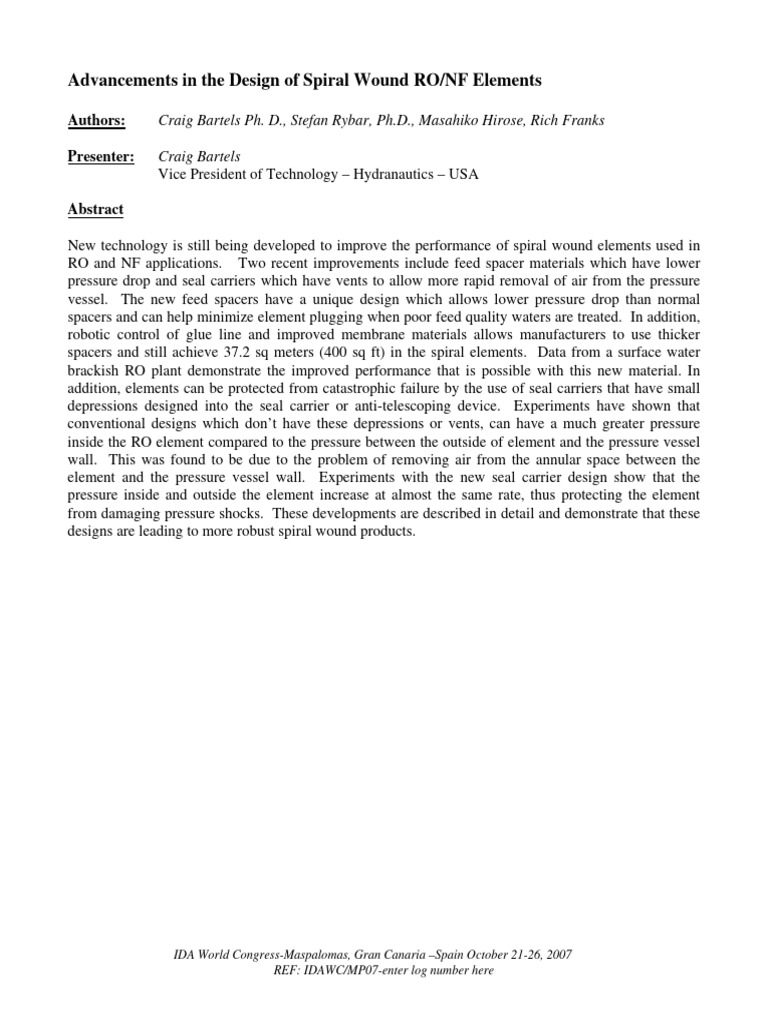 MP07-216 - Advancements in The Design of SW RO-NF | PDF | Membrane ...
