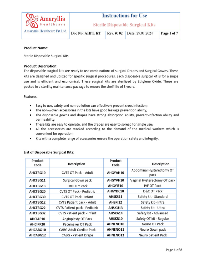 ANX-2.4 IFU - Kit | PDF | Infection | Surgery