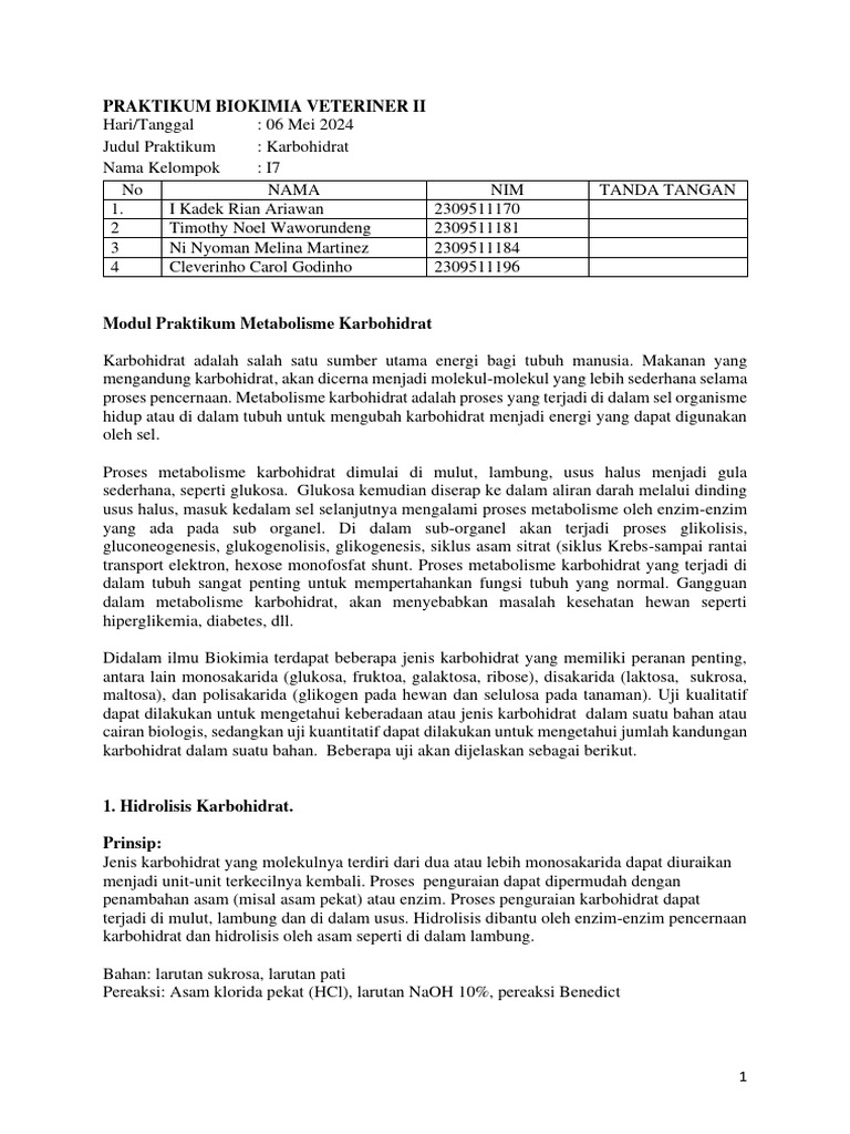 Modul Praktikum Metabolisme karbohidrat_Prakt 6 Mei 2024 | PDF Modul Praktikum Metabolisme karbohidrat_Prakt 6 Mei 2024 | PDF