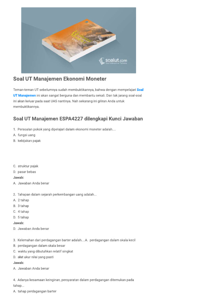 Soal UT Ekonomi Moneter | PDF