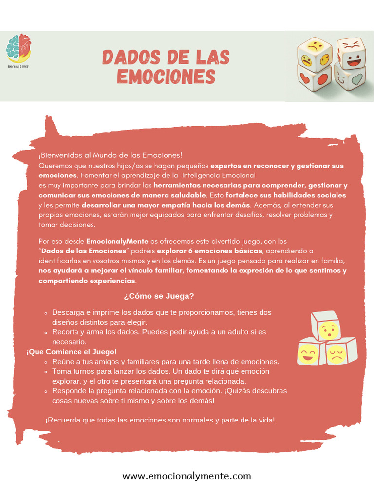Dado de Las Emociones Emojis | PDF | Las emociones | Conceptos psicologicos