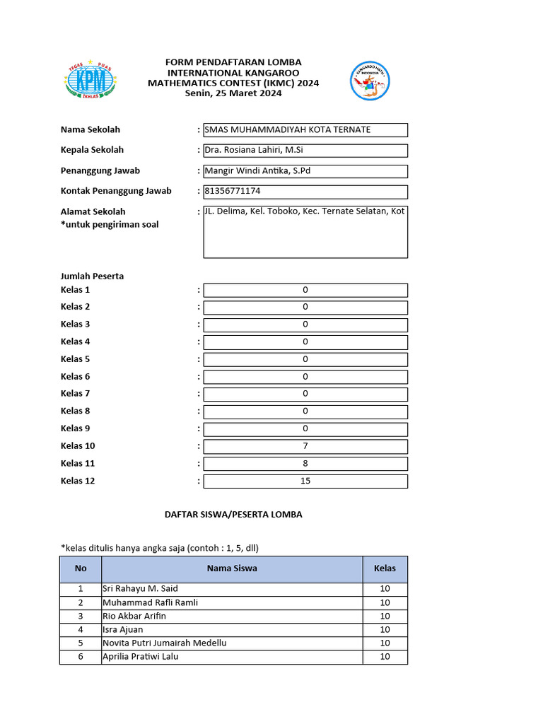 Form Pendaftaran IKMC 2024 | PDF