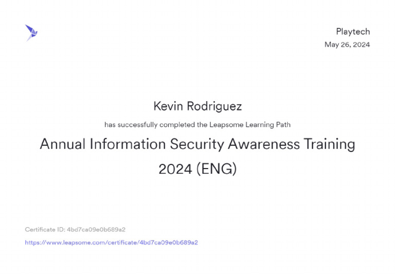 Annual Information Security Awareness Training 2024 Eng Certificate 1