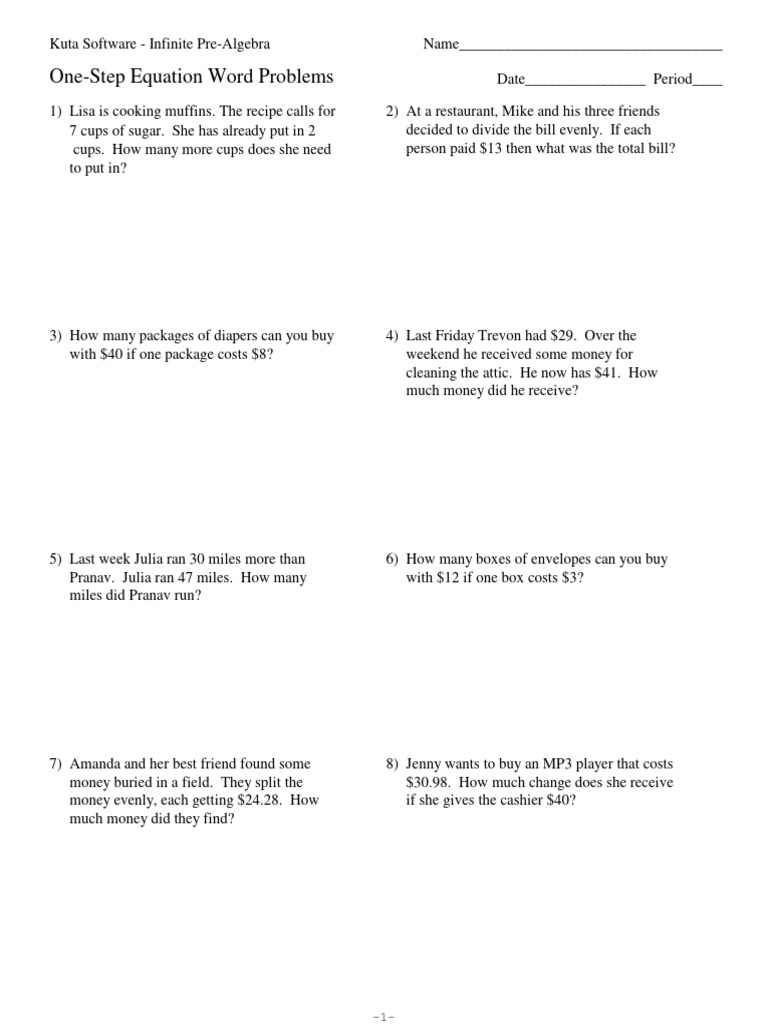 One-Step Word Problems | PDF