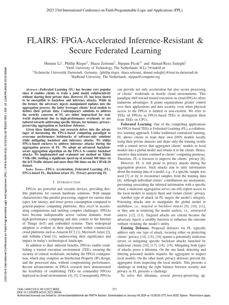 Flairs Fpga Accelerated Inference Resistant Amp Secure Federated Learning Pdf Field