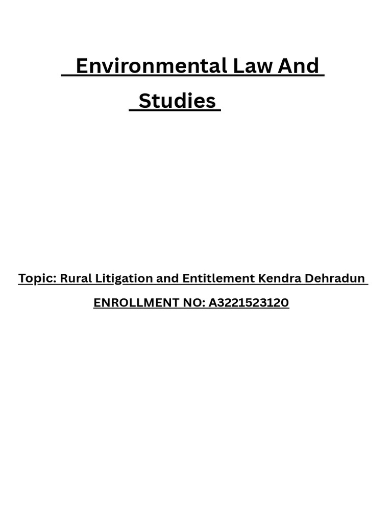 Environmental Law and Studies: Rural Litigation and Entitlement Kendra ...