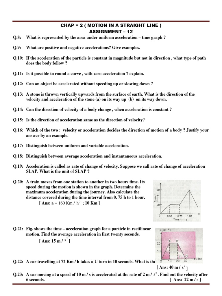Rhps - 2024 - Xi - Chap - 2 - Assignment - 12 - Acceleration - PDF | Download Free PDF ...