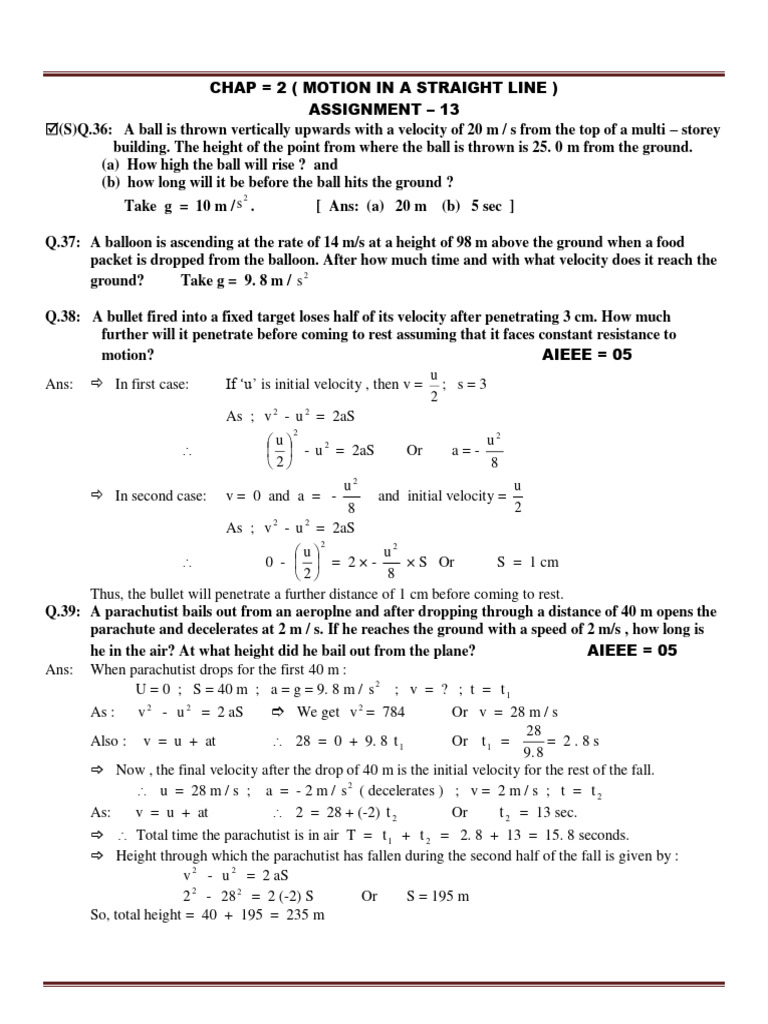 Rhps - 2024 - Xi - Chap - 2 - Assignment - 13 - Acceleration - PDF | PDF | Parachuting | Parachute