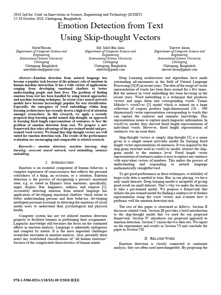 Emotion Detection From Text Using Skip-T | PDF | Cross Validation (Statistics) | Emotions