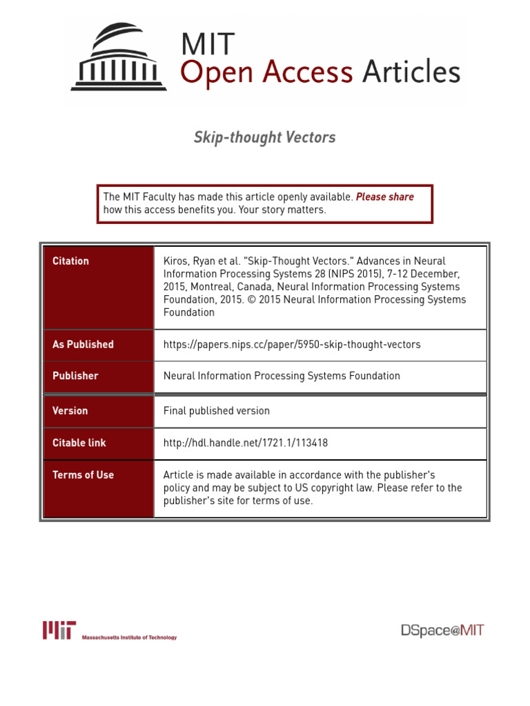Torralba Skip Thought Vectors | PDF | Machine Learning | Cognitive Science