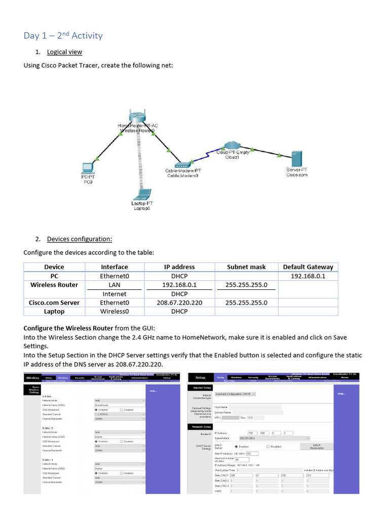 CISCO Packet Tracer - Activity 2 | Download Free PDF | Ip Address ...