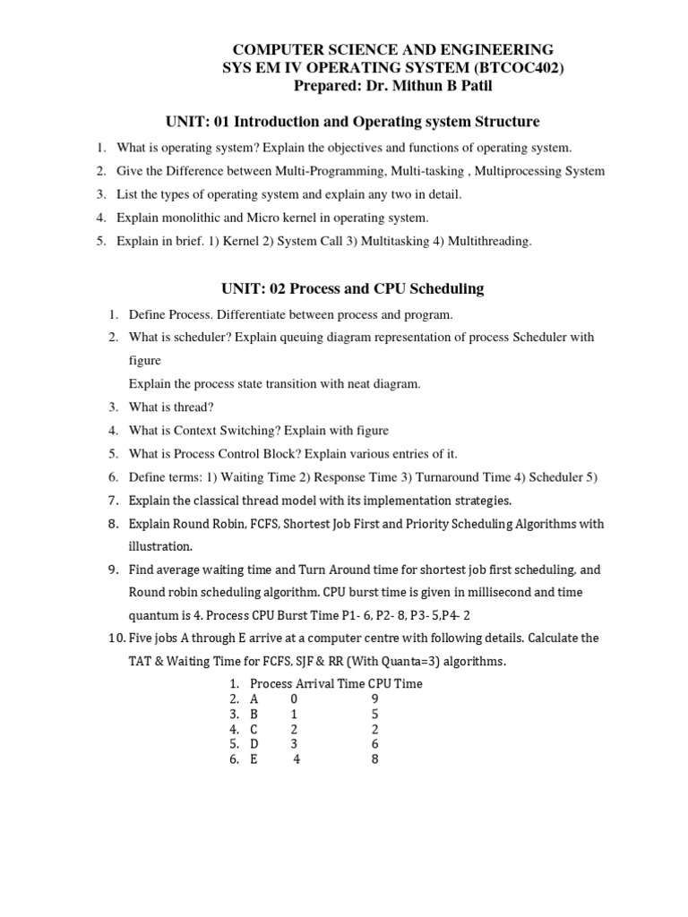 OS question bank | Download Free PDF | Scheduling (Computing) | Process (Computing)