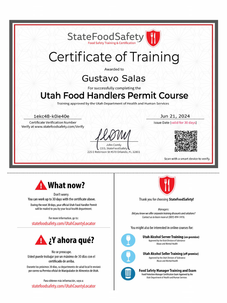 Utah-Food-Handler-Temporary-Certificate (1) | PDF
