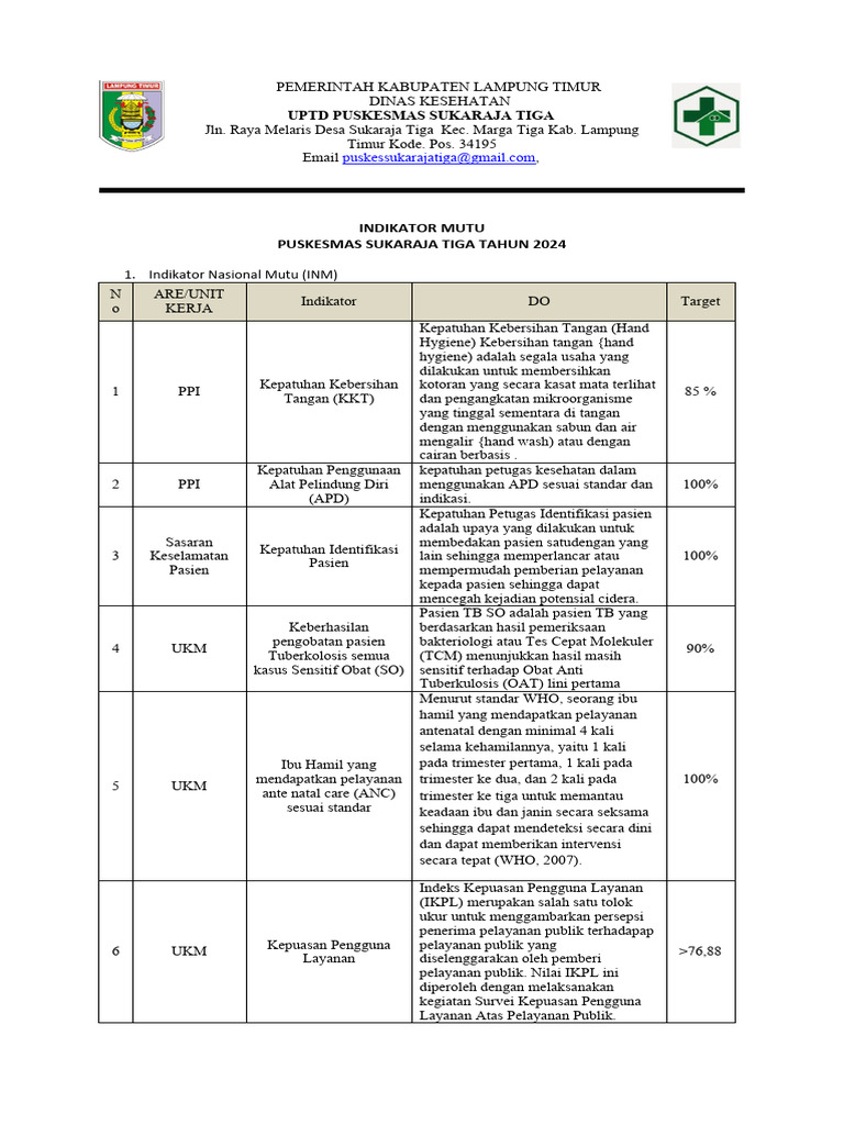 Indikator Mutu Prioritas Puskesmas Th. 2024 Dan Profilnya | PDF