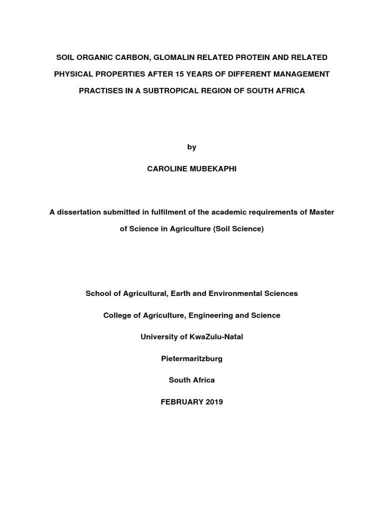 Soil Organic Carbon, Glomalin Related Protein and Related Physical ...