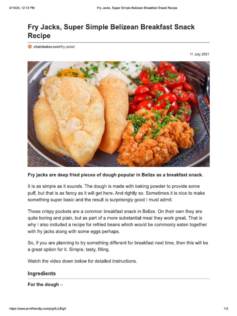 Fry Jacks, Super Simple Belizean Breakfast Snack Recipe | PDF
