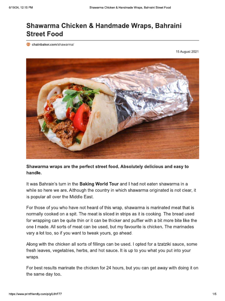 Shawarma Chicken & Handmade Wraps, Bahraini Street Food | PDF