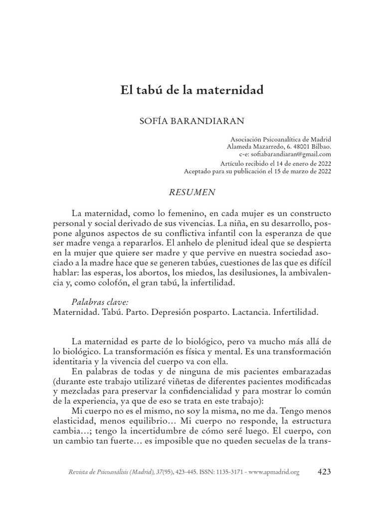 El Tabú De La Maternidad Pdf Reproducción Humana