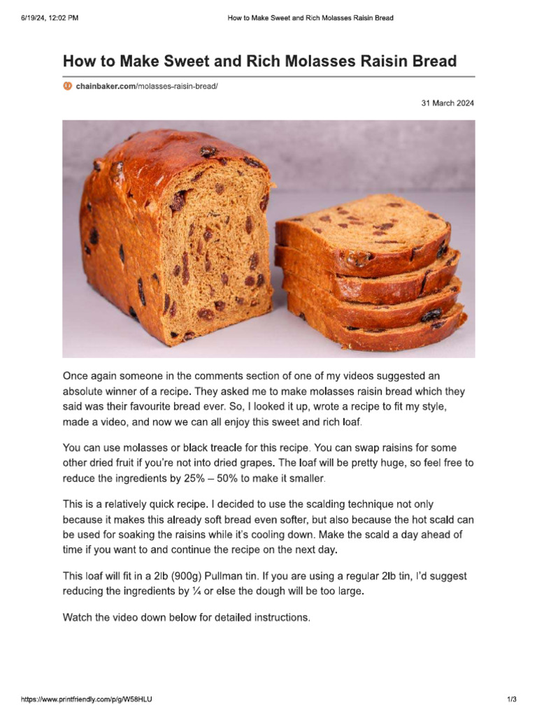 How To Make Sweet and Rich Molasses Raisin Bread | PDF