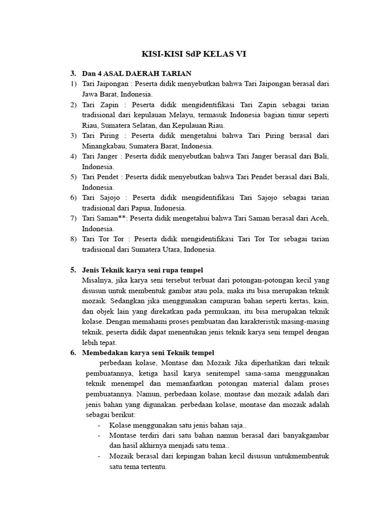Kisi Kisi Seni Budaya | PDF | Ilmu Sosial | Griya & Taman