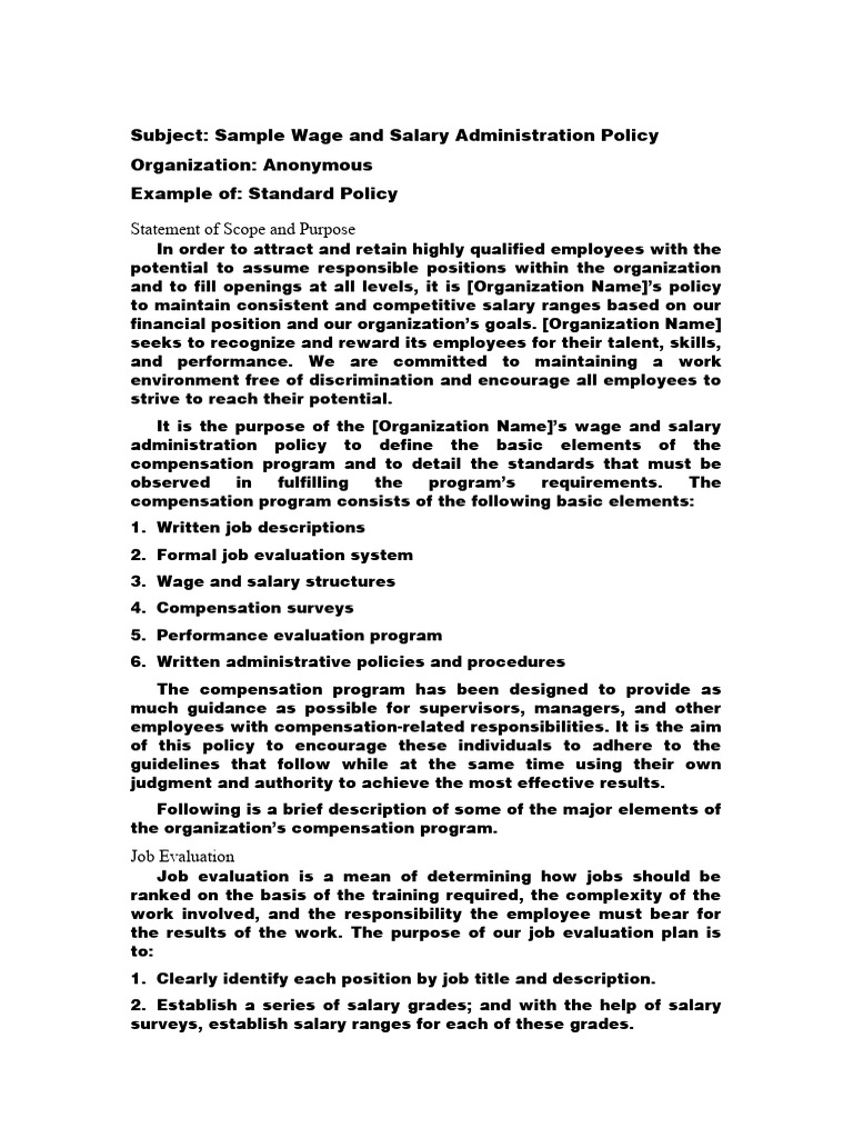 Wage and Salary Administration Policy | PDF | Salary | Employment