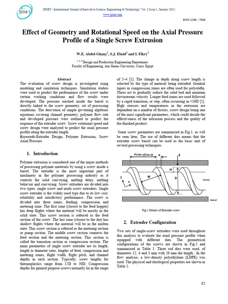Effection of Geometry and Rotational Speed On The Axial Pressure of Single Screw Extrusion | PDF ...