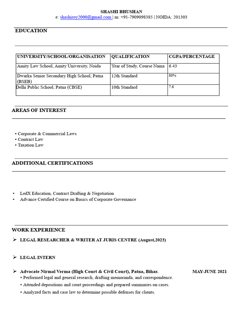 Shashi Bhushan CV | PDF | Alternative Dispute Resolution | Advocate