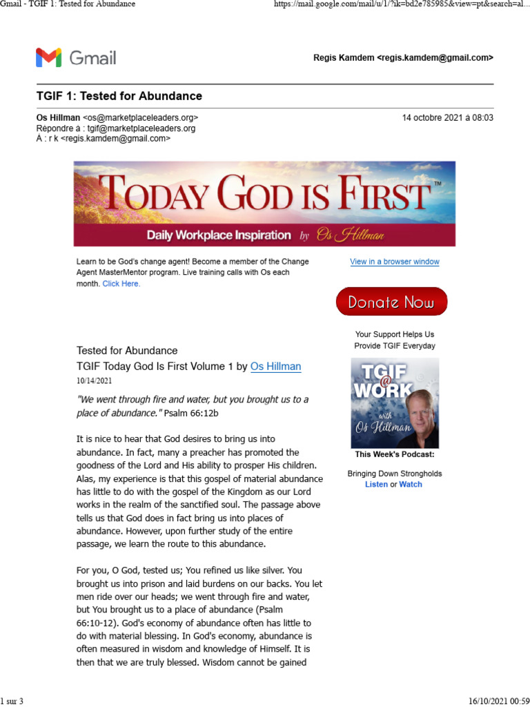 TGIF 1 Tested For Abundance | PDF | Religious Belief And Doctrine