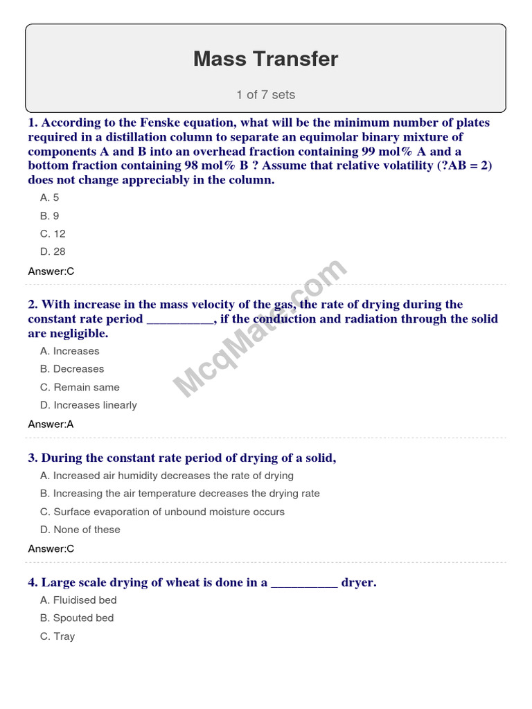 Mass-Transfer (Set 1) | PDF | Gases | Liquids