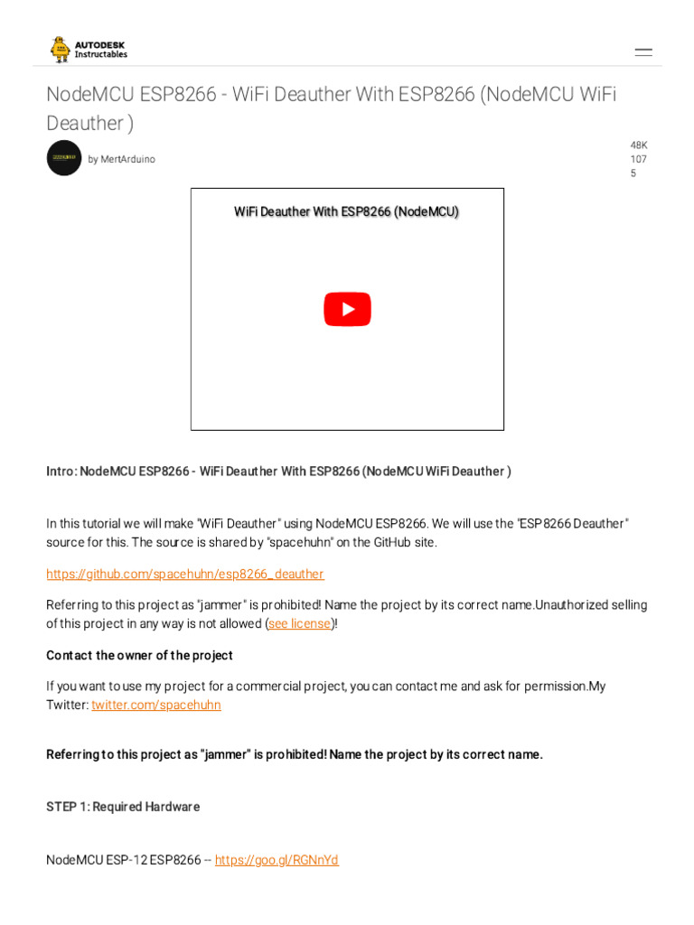 NodeMCU ESP8266 - WiFi Deauther With ESP8266 (NodeMCU WiFi Deauther ) | Download Free PDF | Wi ...