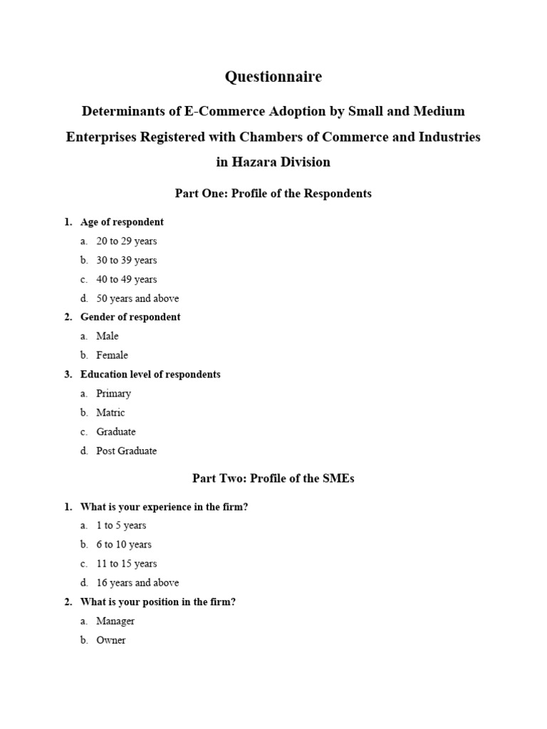 Final Questionnaire | PDF | E Commerce | Small And Medium Sized Enterprises